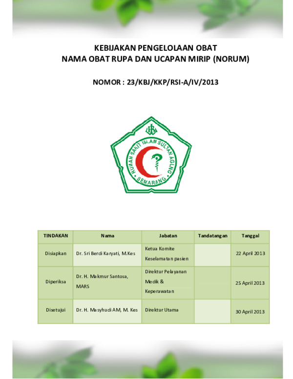 (PDF) KEBIJAKAN PENGELOLAAN OBAT NAMA OBAT RUPA DAN UCAPAN MIRIP (NORUM