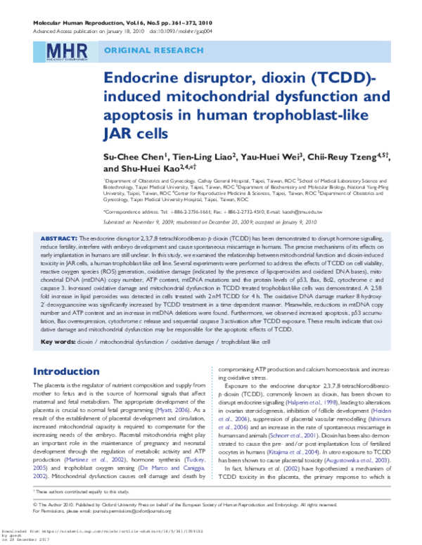 (PDF) Endocrine disruptor, dioxin (TCDD)-induced mitochondrial ...