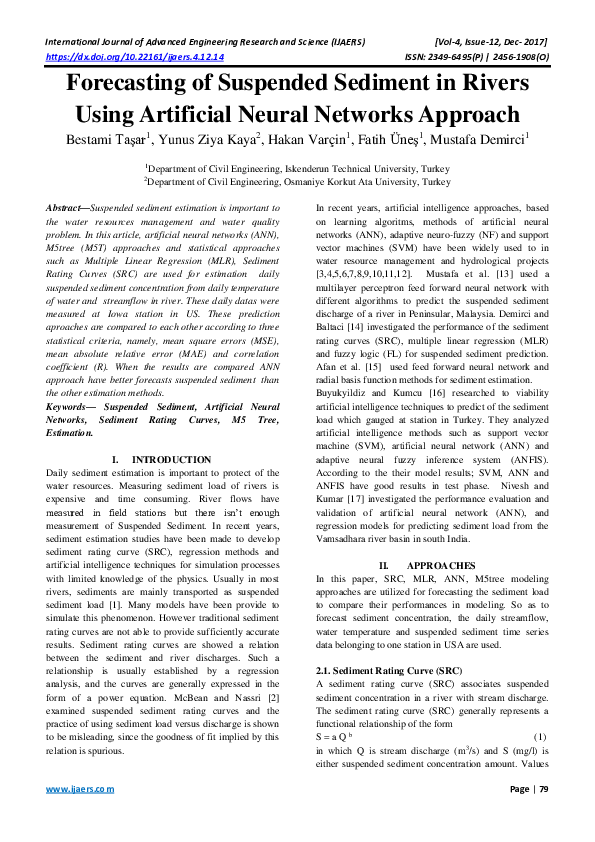 Pdf Forecasting Of Suspended Sediment In Rivers Using Artificial Neural Networks Approach