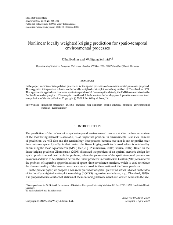 Pdf Nonlinear Locally Weighted Kriging Prediction For Spatio Temporal