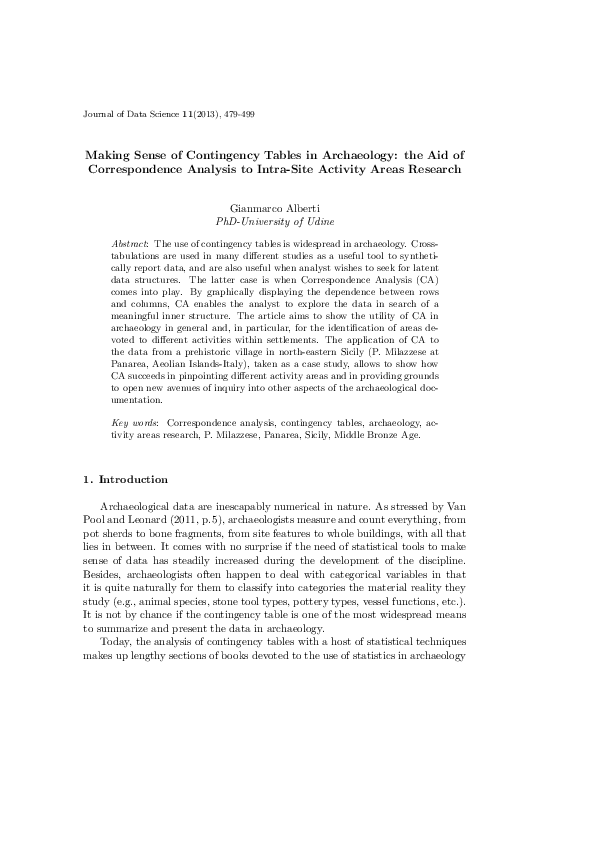 (PDF) Making Sense of Contingency Tables in Archaeology: the Aid of Correspondence Analysis to ...