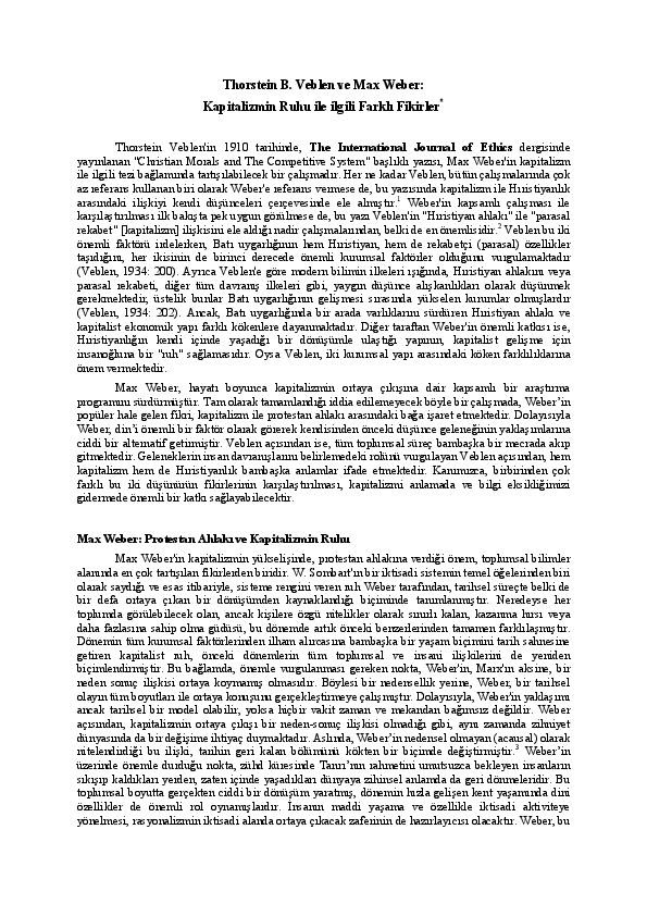 (PDF) Thorstein B. Veblen ve Max Weber