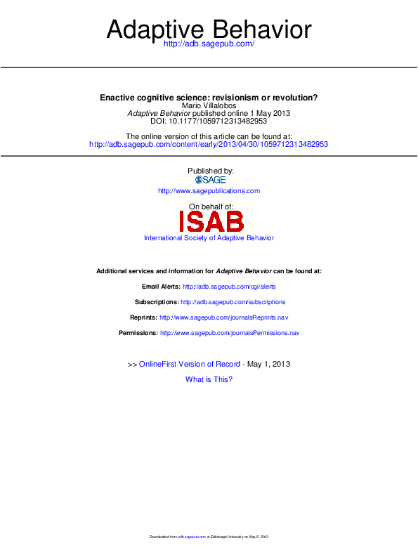 (PDF) Enactive cognitive science: revisionism or revolution?