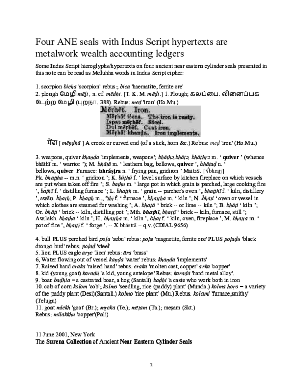 (PDF) Four ANE seals with Indus Script hypertexts are metalwork wealth ...