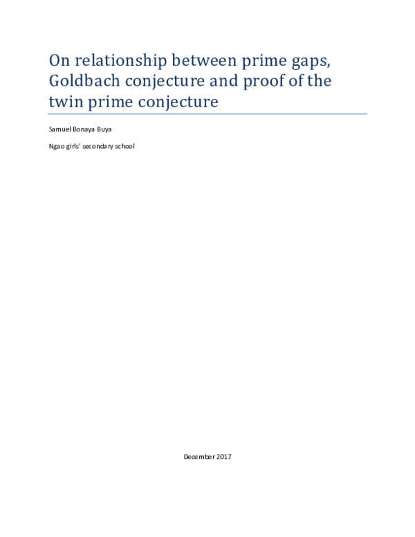 (DOC) On relationship between prime gaps, Goldbach conjecture and proof ...