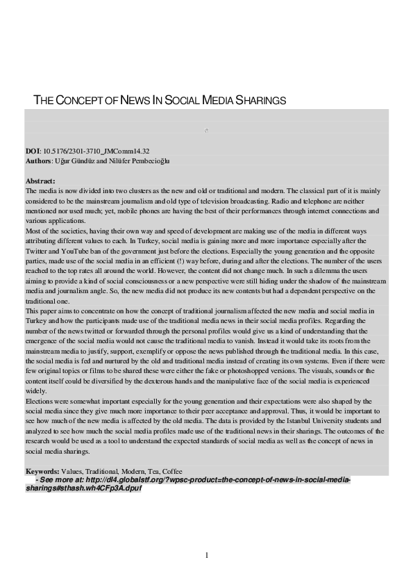 (PDF) THE CONCEPT OF NEWS IN SOCIAL MEDIA SHARINGS The Concept of News ...