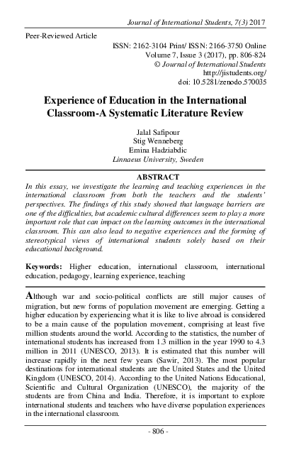 (PDF) Experience of Education in the International Classroom-A ...