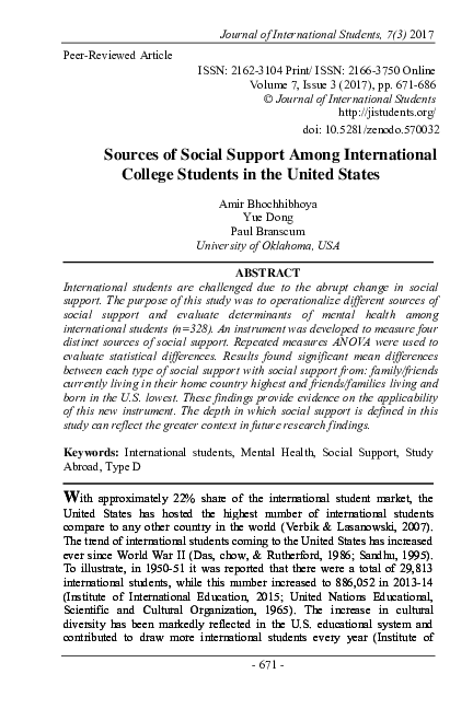 (PDF) Sources of Social Support Among International College Students in ...