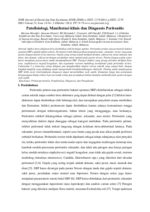 (DOC) Patofisiologi, Manifestasi klinis dan Diagnosis Peritonitis