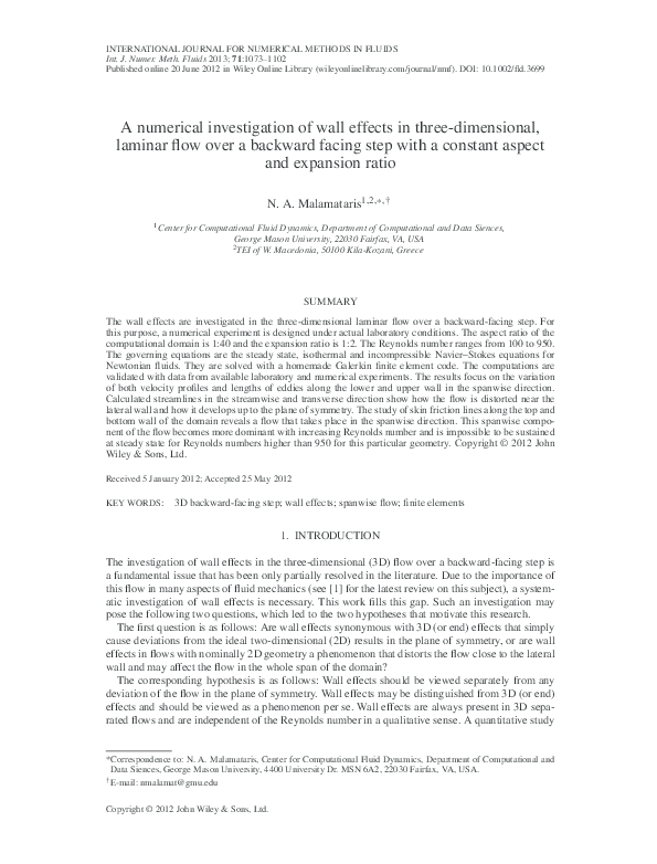 (PDF) A numerical investigation of wall effects in three-dimensional, laminar flow over a ...