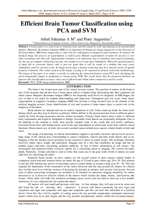 (PDF) Efficient Brain Tumor Classification using PCA and SVM