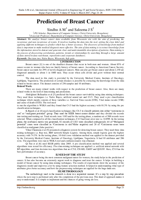(PDF) Prediction of Breast Cancer