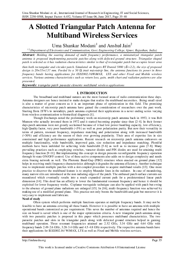 Pdf A Slotted Triangular Patch Antenna For Multiband Wireless Services