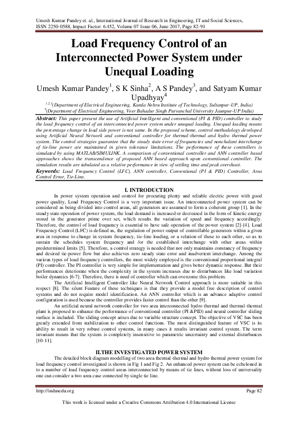 (PDF) Load Frequency Control of an Interconnected Power System under Unequal Loading