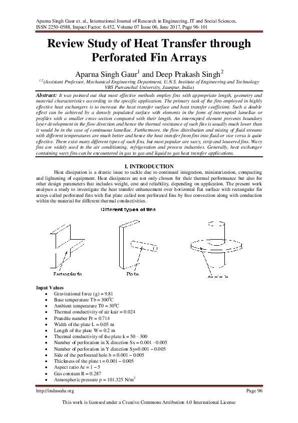 (PDF) Review Study of Heat Transfer through Perforated Fin Arrays | Indus Foundation ...