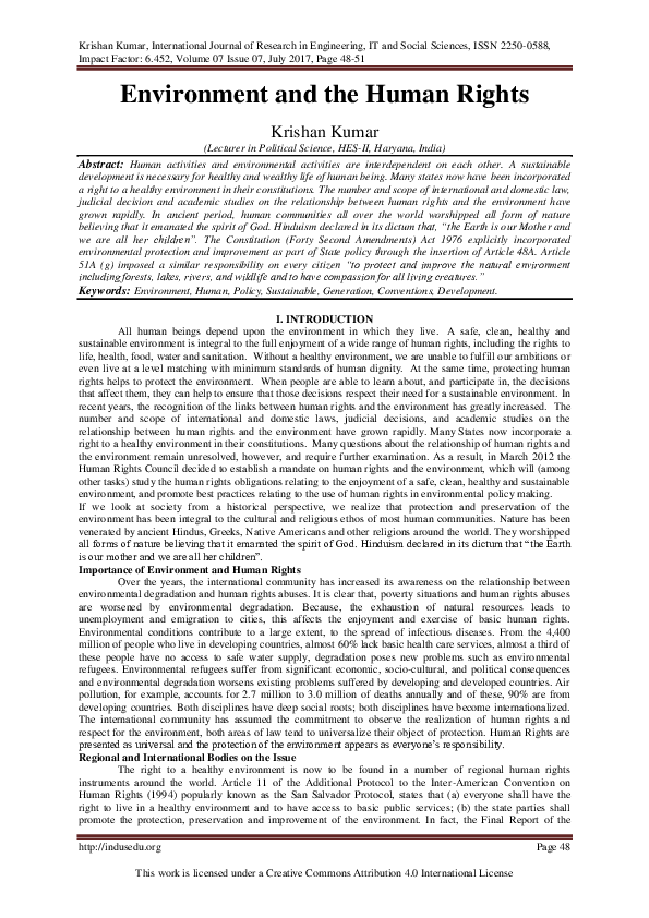(PDF) Environment and the Human Rights