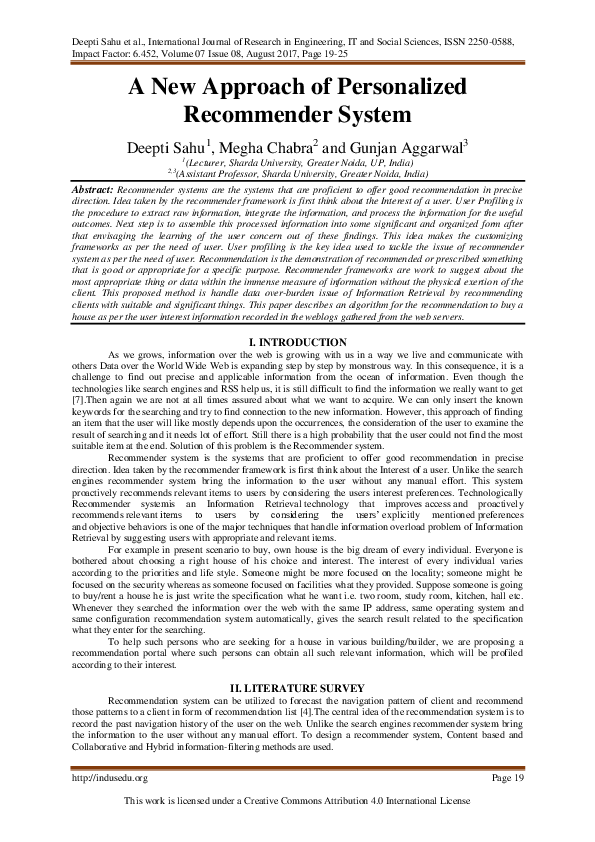 (PDF) A New Approach of Personalized Recommender System