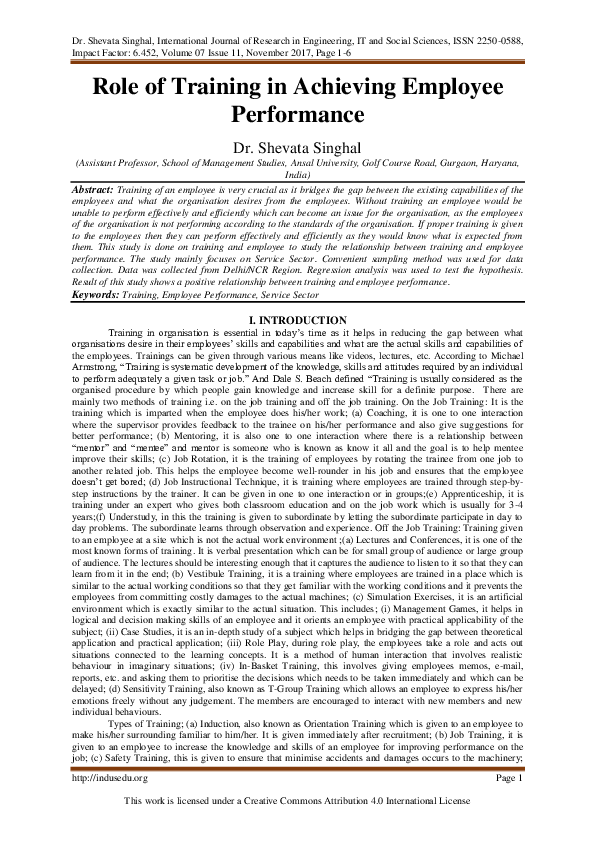 (PDF) Role of Training in Achieving Employee Performance