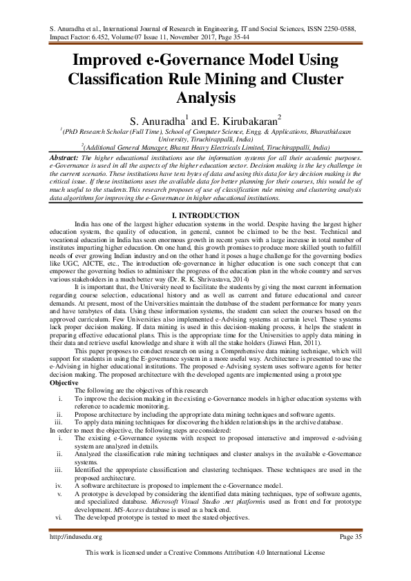 Pdf Improved E Governance Model Using Classification Rule Mining And