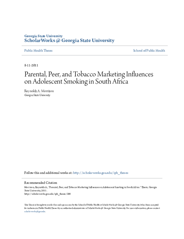 (PDF) Parental, Peer, and Tobacco Marketing Influences on Adolescent ...