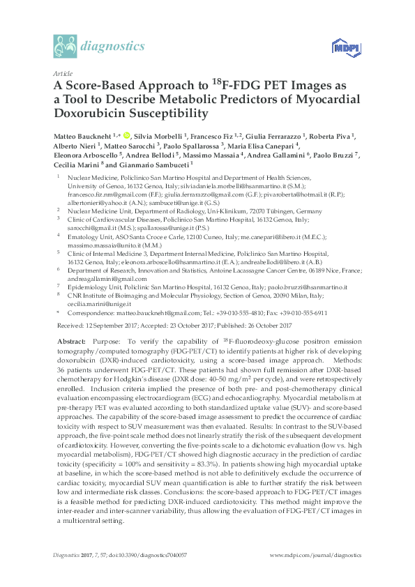 (PDF) A Score-Based Approach to 18F-FDG PET Images as a Tool to Describe Metabolic Predictors of ...
