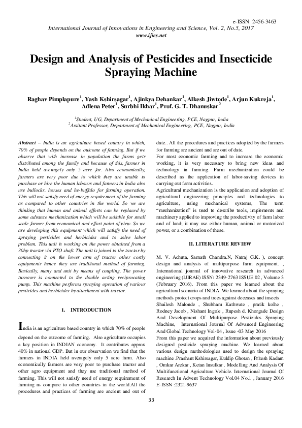 (PDF) Design and Analysis of Pesticides and Insecticide Spraying Machine
