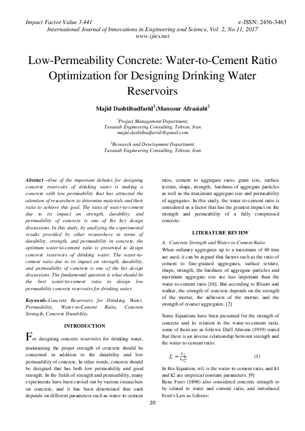 (PDF) Low-Permeability Concrete: Water-to-Cement Ratio Optimization for ...