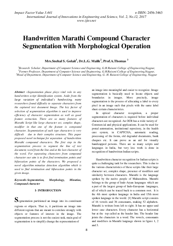 Pdf Handwritten Marathi Compound Character Segmentation With Morphological Operation