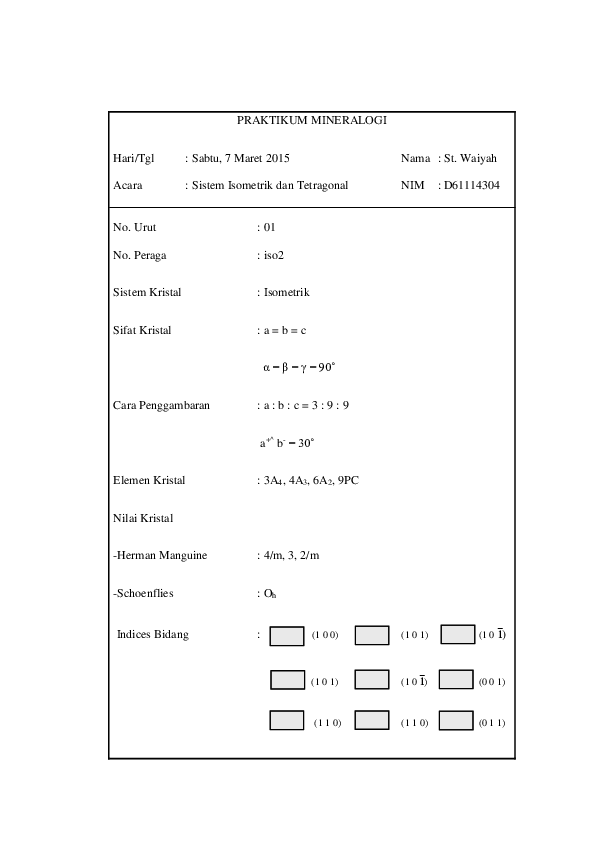 (DOC) SISTEM KRISTAL ISOMETRIK DAN TETRAGONAL