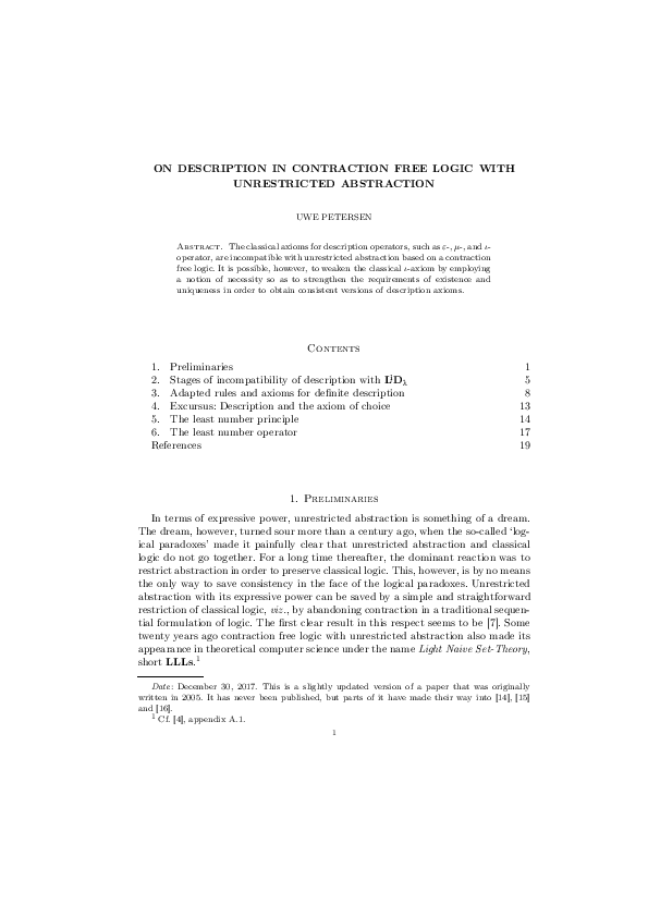 (PDF) ON DESCRIPTION IN CONTRACTION FREE LOGIC WITH UNRESTRICTED ...