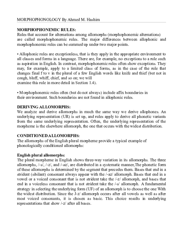 Morphophonemic Rules