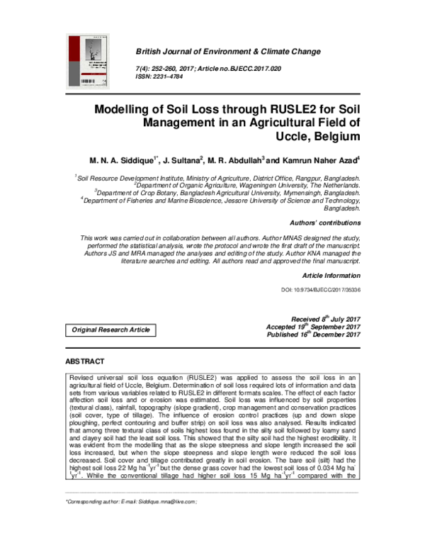 (PDF) Modelling of Soil Loss through RUSLE2 for Soil Management in an ...