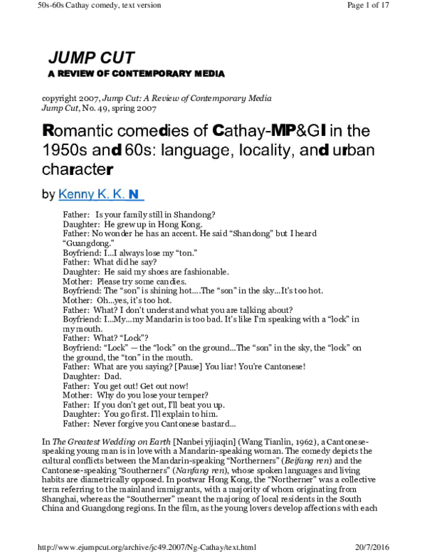 (PDF) “The Romantic Comedies of Cathay/MP&GI in the 1950s and 60s ...