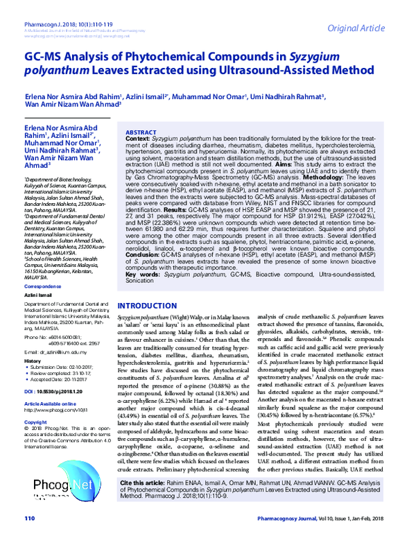 (PDF) GC-MS analysis of phytochemical compounds in Syzygium polyanthum leaves extracted using ...