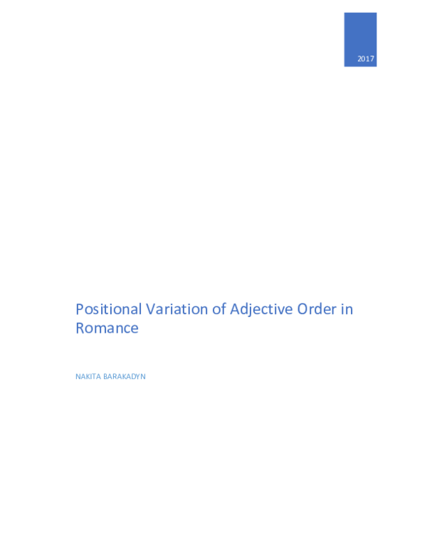 (PDF) Positional Variation of Adjective Order in Romance