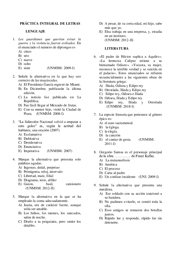 (DOC) PRÁCTICA INTEGRAL DE LETRAS LENGUAJE