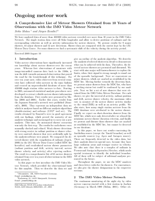 (PDF) Ongoing meteor work A Comprehensive List of Meteor Showers ...