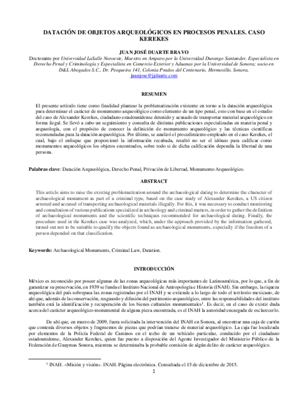 (PDF) DATACIÓN DE OBJETOS ARQUEOLÓGICOS EN PROCESOS PENALES. CASO KEREKES