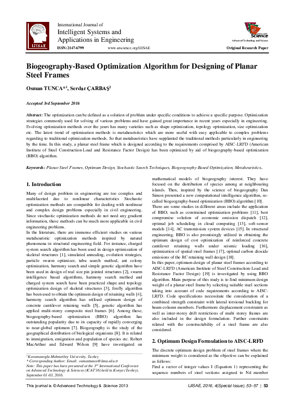 (PDF) Biogeography-Based Optimization Algorithm for Designing of Planar Steel Frames