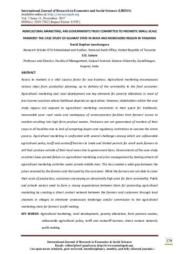 (PDF) AGRICULTURAL MARKETING; ARE GOVERNMENTS TRULY COMMITTED TO ...