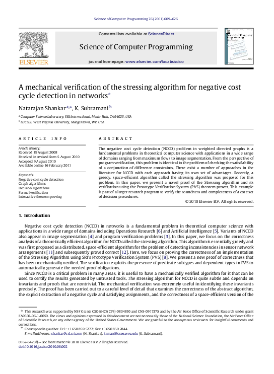 (PDF) A mechanical verification of the stressing algorithm for negative cost cycle detection in ...