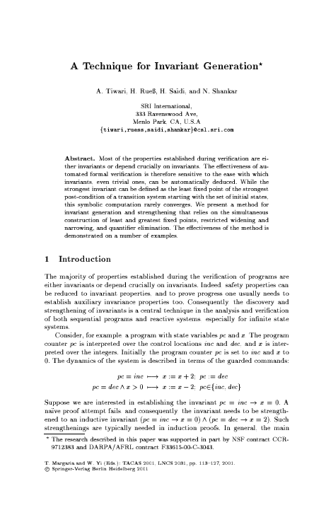 (PDF) A Technique for Invariant Generation
