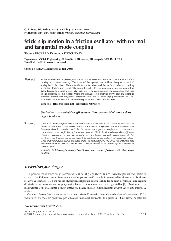 (PDF) Stick–slip motion in a friction oscillator with normal and ...