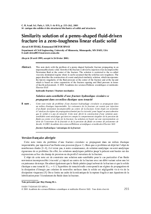 Pdf Similarity Solution Of A Penny Shaped Fluid Driven Fracture In A