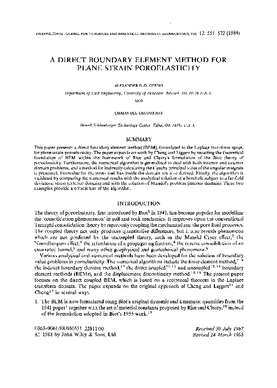 (PDF) A direct boundary element method for plane strain poroelasticity | Emmanuel Detournay ...