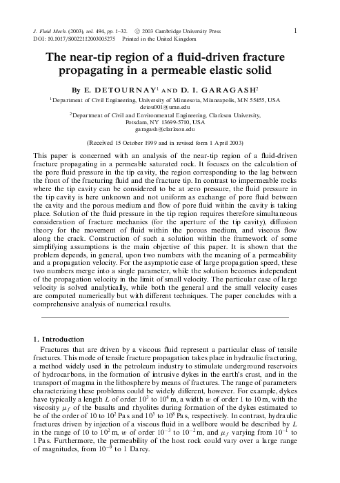 Pdf The Near Tip Region Of A Fluid Driven Fracture Propagating In A Permeable Elastic Solid