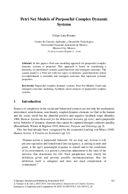 (PDF) Petri Net Models of Purposeful Complex Dynamic Systems