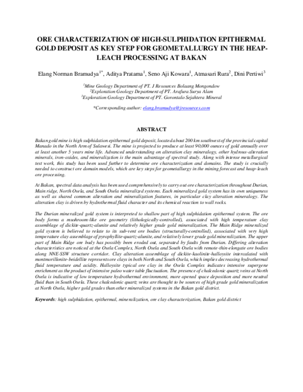 (PDF) ORE CHARACTERIZATION OF HIGH-SULPHIDATION EPITHERMAL GOLD DEPOSIT ...