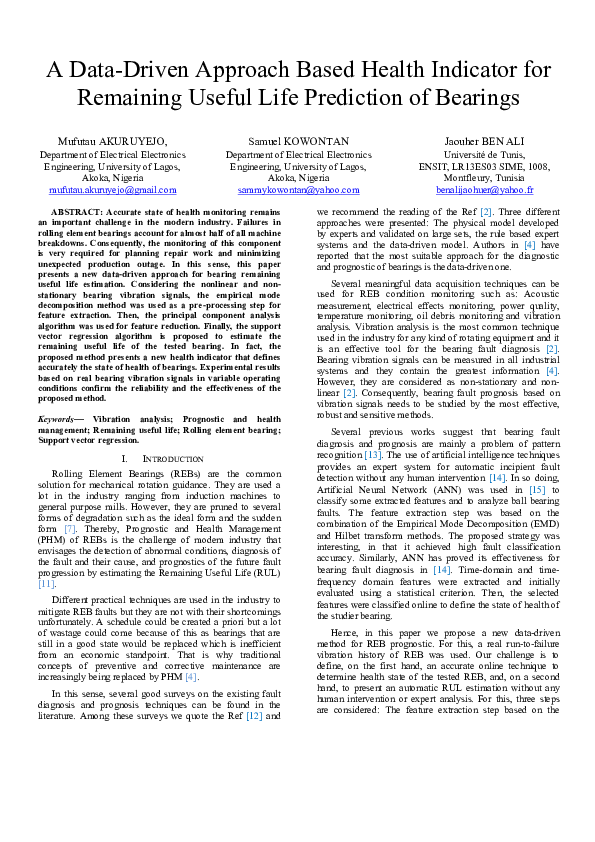 A Data Driven Approach Based Health Indicator For Remaining Useful Life