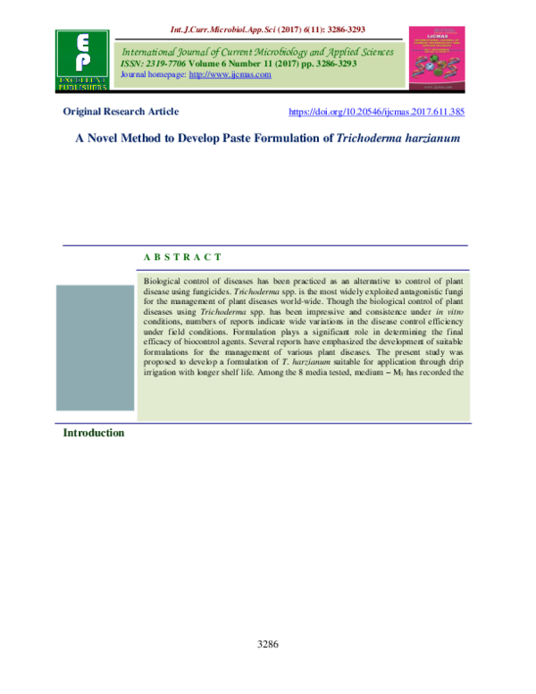 (PDF) A Novel Method to Develop Paste Formulation of Trichoderma harzianum